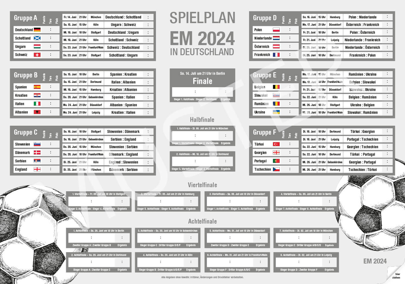 Pocketplaner S - EM 2024 - Standard Innenblatt | PocketPlaner.de